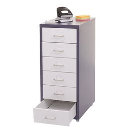 MCW Rollcontainer Preston T851, Schubladenschrank Stahlschrank, 69x28x41cm 6 Schubladen ~ dunkelgrau wei&szlig;