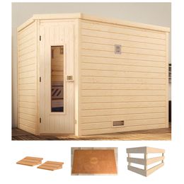 Sauna Weka "Turku Eck 2", beige (natur), ohne Ofen, (ohne Ofen), Saunen, Sauna, ohne Ofen