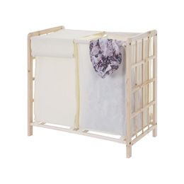 W&auml;schesammler MCW-B60, Laundry W&auml;schebox W&auml;schekorb, Massiv-Holz 2 F&auml;cher 60x60x33cm 68l ~ hellbraun, Bezug creme