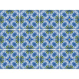Fliesenaufkleber queence "Muster II", blau (blau, gelb), B:15cm H:15cm T:0,1cm, Fliesenaufkleber, Fliesenaufkleber, Stickerfliesen, selbstklebend, Sticker, 12er Set