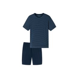 Schlafanzug Schiesser "Pyjama Casual Essentials", Herren, Gr. L, blau (dunkelblau), Obermaterial: 100% Baumwolle CO., Homewear-Sets Schlafanzug