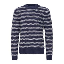 Strickfleece-Pullover Casual Friday "Strickpullover CFKARL striped knit", Herren, Gr. 3XL, blau (schwarz navy), Obermaterial: 80% Polyacryl PAN. 20% Wolle WO., Pullover Strickfleece-Pullover