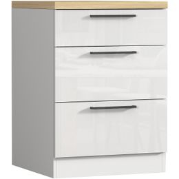 Unterschrank KOCHSTATION "Luna, K&uuml;chenunterschrank, Unterschrank mit Schubladen, Made in Italy", wei&szlig; hochglanz, wei&szlig; matt, B:60cm H:85cm T:60cm, Schr&auml;nke, Unterschrank, B/T/H: 60 &times; 60 &times; 85 cm, mit 3 Schubk&auml;sten, 3,5 cm starke Oberplatte