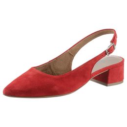 Slingpumps Tamaris, Damen, Gr. 37, rot, Veloursleder, unifarben, Schuhe Slingpumps, Blockabsatz, Abendschuh, Sommerschuh mit verstellbarem Riemchen
