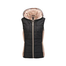 Kurzweste GOLDNER "Sportive Weste mit vielen Details", Damen, Gr. 48, schwarz (schwarz, beige), Obermaterial: 68% Viskose CV. 27% Polyester PES. 5% Elasthan EL., figurumspielend, Westen Kurzweste, Mit stretchbequemen Jerseyeins&auml;tzen