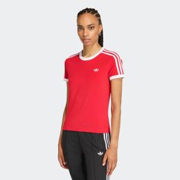 T-Shirt adidas originals "3-STREIFEN SCHMAL GESCHNITTEN", Damen, Gr. M, better scarlet, wei&szlig;, Obermaterial: 93% Baumwolle, 7% Elasthan, Rundhals, Shirts T-Shirt, sanft anliegende Passform, ohne Verschluss, f&uuml;r sportlichen Look