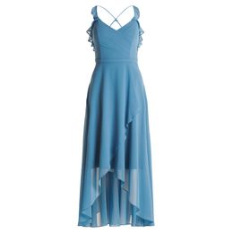 Abendkleid Vera Mont "Abendkleid mit Volant", Damen, Gr. 40, EURO, blau (shiny blaustone), Obermaterial: 100% Polyester PES., Kleider Abendkleid