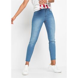 Skinny-fit-Jeans bonprix, Damen, Gr. 46, N-Gr, hellblau denim, Denim/Jeans, Obermaterial: 76% Baumwolle, 16% Polyester, 7% Viskose, 1% Elasthan, skinny fit, Jeans Skinny-fit-Jeans, Skinny-fit-Passform, verk&uuml;rztes 7/8-Bein, mit Five-Pocket-Style