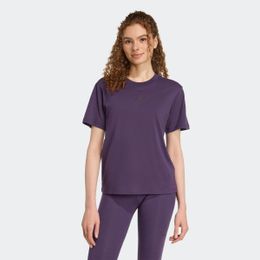 T-Shirt adidas Sportswear "ESSENTIALS BAUMWOLL-, KLEINES LOGO", Damen, Gr. S, schwarz (aurora plum, schwarz), Obermaterial: 100% Baumwolle, normal, Rundhals, Shirts T-Shirt, Basic Design, Rundhalsausschnitt, mit kleinem 3-Streifen Logo