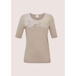 Madeleine Mode Kurzarmshirt MADELEINE "Shirt Glamour&ouml;ses Oberteil mit Stra&szlig;steinen", Damen, Gr. 46, beige (cappuccino), Obermaterial: 95% Viskose CV. 5% Elasthan EL., Modern, Shirts Kurzarmshirt