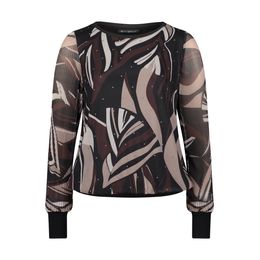 Langarmshirt Betty Barclay "Langarm-Shirt mit Plissee", Damen, Gr. 46, bunt (taupe, schwarz), Obermaterial: 95% Polyester PES. 5% Elasthan EL., Shirts Langarmshirt
