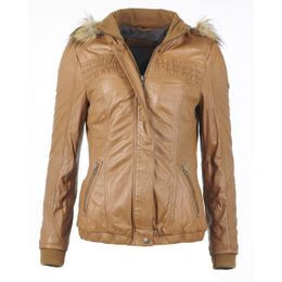 Kapuzenfleecejacke Mustang "Lederjacke Lelu", Damen, Gr. S, braun (camel), Obermaterial: 100% Schafsleder sheepskin. Futter: 100% Baumwolle CO., Jacken Kapuzenfleecejacke