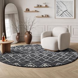 Teppich Sanat "Boho 8200", schwarz, H:10mm &Oslash;:120cm, Kunstfaser, Teppiche, Teppich, Kurzflor, robust, Boho, Scandic, f&uuml;r Fussbodenheizung geeignet