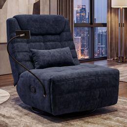 Relaxsessel MCW-P92, TV-Sessel Fernsehsessel, drehbar Kippfunktion Handyhalterung, Stoff Chenille (260g/m&sup2;) ~ blau