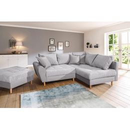 Ecksofa Home Affaire "Rice L-Form, B: 223 cm - OTTO. Verl&auml;ssliche Qualit&auml;t.", grau, B:223cm H:47cm T:184cm, Luxus-Microfaser (100% Polyester);Struktur fein (100% Polyester);Microfaser PRIMABELLE (100% Polyester);Samtoptik (100% Polyester), Sofas, Ecksofa, Set: Sofa & Hocker, mit 3 Zierkissen, Federkern