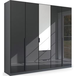 Dreht&uuml;renschrank Rauch "Kleiderschrank Schrank Garderobe Ankleide MODERN BY QUADRA SPIN", grau (graumetallic, glas basalt), B:226cm H:210cm T:54cm, Holzwerkstoff, Schr&auml;nke, Dreht&uuml;renschrank, mit Spiegel und hochwertiger Glasfront, Stangengriff MADE IN GERMANY