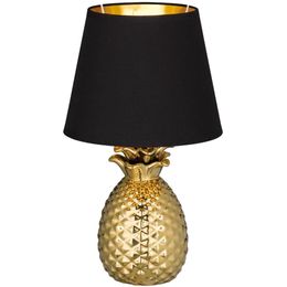 REALITY LEUCHTEN Schreibtischlampe "Pineapple", gold (goldfarben), 1, &Oslash; 20cm H: 35cm, 1 Stk., Leuchten, Ananas Form gold, Stoffschirm schwarz/gold, Leuchtmittel wechselbar, Schreibtischlampe