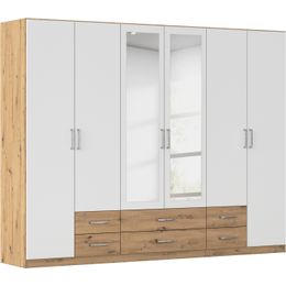 Kleiderschrank Rauch "Schrank Garderobe Ankleide GAMMA Breiten 91/136/181/226/271/315/360 cm", eiche artisan, alpinwei&szlig;, griffe chrom, B:271cm H:210cm T:54cm, Holzwerkstoff, Schr&auml;nke, Kleiderschrank, verschiedene Griff-Varianten, mit Spiegel TOPSELLER MADE IN GERMANY