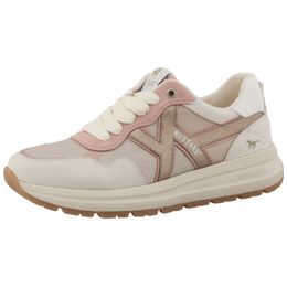 Keilsneaker Mustang Shoes "Nilda", Damen, Gr. 41, creme, goldfarben, Lederimitat, Textil, Schuhe Keilsneaker, Schn&uuml;rschuh, Halbschuh mit pastellfarbenen Kontrastbes&auml;tzen
