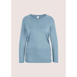 Madeleine Mode Langarmshirt MADELEINE "Shirt Langarm-Shirt mit gerafften Seiten", Damen, Gr. 48, blau (rauchblau), Obermaterial: 95% Viskose CV. 5% Elasthan EL., Modern, Shirts Langarmshirt, Jerseyshirt
