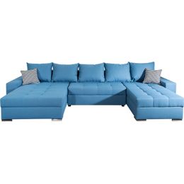 Wohnlandschaft Collection AB "Josy XXL U-Form, B: 333 cm, mit 2 Recamieren 77 & 97 cm", blau, B:333cm H:84cm T:161cm, 100% Polyester, Sofas, Wohnlandschaft, mit Bettfunktion, Bettkasten & 2 Zierkissen, Federkern