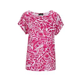 Print-Shirt GOLDNER "Damen Oberteil Ethnoprint Kurzarm", Damen, Gr. 42, pink (pink, gemustert), Obermaterial: 95% Viskose CV. 5% Elasthan EL., figurumspielend, normales B&uuml;ndchen, Shirts Print-Shirt, Druck mit Struktureffekt
