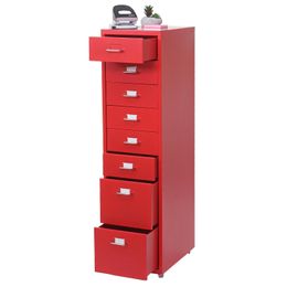 MCW Rollcontainer Preston T851, Schubladenschrank Stahlschrank, 110x28x41cm 8 Schubladen ~ rot