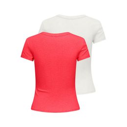 Kurzarmshirt Only "ONLEASY S/S TOP CS JRS 2 PACK", Damen, Gr. XS, sun kissed coral pack:cloud dancer, Jersey, Obermaterial: 93% Baumwolle, 7% Elasthan, figurbetont normal, Rundhals, Shirts Kurzarmshirt, Baumwollmischung, regular fit, Rundhals