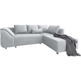 Ecksofa Collection AB "Sally L-Form", grau (silbergrau), B:256cm H:87cm T:165cm, Microfaser PRIMABELLE (100% Polyester) / Struktur (80% Polyester, 20% Acryl);Struktur (80% Polyester, 20% Acryl);Kunstleder SOFTLUX / Struktur (80% Polyester, 20% Acryl);Microfaser PRIMABELLE (100% Polyester) / Cord (100% Polyester), Sofas, Ecksofa, mit und ohne Bettfunktion, inklusive loser R&uuml;cken- und Zierkissen