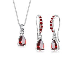 Ohrring und Ketten Set Elli "Schmuckset Ohrh&auml;nger Anh&auml;nger mit Zirkonia Tropfen aus 925 Sterling Silber" Gr. 45, rot, Schmuck_Sets, Damen, 45, Ohrring und Ketten Set