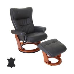 MCA Relaxsessel Edmonton, Fernsehsessel Hocker, Echtleder 130kg belastbar ~ schwarz, honigfarben