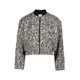 BETTY & CO Jackenblazer BETTY & CO "Blouson mit Pailletten", Damen, Gr. 38, schwarz (schwarz, silber), Obermaterial: 100% Polyester PES., Blazer Jackenblazer