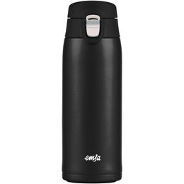 Thermobecher Emsa "Travel Mug", schwarz, H:19,6cm &Oslash;:6,6cm, Edelstahl, Kunststoff, Trinkgef&auml;&szlig;e, Thermobecher, 0,4L, leicht, Edelstahl, Klappverschluss, 100% dicht, 8h hei&szlig;/16h kalt