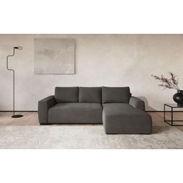 Ecksofa COTTA "Giro L-Form, Recamiere, Breite 252 cm", anthrazit, B:252cm H:86cm T:170cm, Sofas, Ecksofa, wahlweise mit Bettkasten und Trendbezug CORD