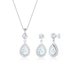 Ohrring und Ketten Set Elli Premium "Schmuckset Stilvolle Tropfenform verziert mit Zirkonia 925 Silber" Gr. 45, wei&szlig;, Schmuck_Sets, Damen, 45, Ohrring und Ketten Set