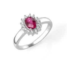 Silberring Smart Jewel "Ring zauberhaft, farbiger Stein und wei&szlig;e Zirkonia, Silber 925" Gr. 54, rot, Fingerringe, Damen, 54, Silber 925 (Sterlingsilber), Silberring