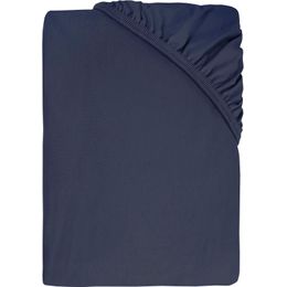 Spannbettlaken Dyckhoff "Uni", navy, B:90cm L:200cm, Jersey, Obermaterial: 95% Baumwolle, 5% Elasthan, Bettlaken, Spannbettlaken, Angenehm weich, besonders flexibel, bis 25cm Matratzenh&ouml;he
