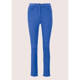 Madeleine Mode Regular-fit-Jeans MADELEINE "Jeans Mid Waist Skinny-Hose mit Fransen", Damen, Gr. 42, N-Gr, blau (royalblau), Obermaterial: 92% Baumwolle CO. 6% Polyester PES. 2% Elasthan EL., Jeans Regular-fit-Jeans