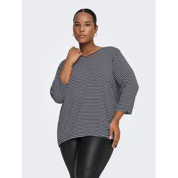 3/4-Arm-Shirt Only CARMAKOMA "CARLINA 3/4 SLEEVE V-NECK BLOUSE JRS", Damen, Gr. M, night sky stripes:cloud dancer, Jersey, Obermaterial: 96% Viskose, 4% Elasthan, gestreift, normal, V-Ausschnitt, Shirts 3/4-Arm-Shirt
