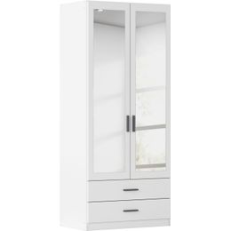 Kleiderschrank Rauch "Schrank Garderobe Ankleide GAMMA Breiten 91/136/181/226/271/315/360 cm", alpinwei&szlig;, griffstangen graumetallic, B:91cm H:210cm T:54cm, Holzwerkstoff, Schr&auml;nke, Kleiderschrank, verschiedene Griff-Varianten, mit Spiegel TOPSELLER MADE IN GERMANY