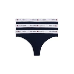 String, Damen, Gr. XS (34), 3 Stk., schwarz night navy, Jersey, Obermaterial: 95% Baumwolle, 5% Elasthan, Tommy Hilfiger Underwear, k&ouml;rpernah, Unterhosen String, mit Logoschriftzug