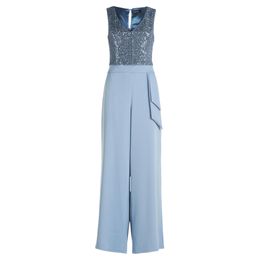Jumpsuit Vera Mont "Jumpsuit mit Pailletten", Damen, Gr. 48, EURO, blau (light steel blau), Obermaterial: 97% Polyester PES. 3% Elasthan EL., Overalls Jumpsuit