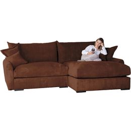 Ecksofa Home Affaire "Finca XL L-Form, Breite 190 cm", terracota, B:190cm T:187cm, 100% Polyester, Sofas, Ecksofa, Mega-Sofa, Cord oder Chenille-Struktur, mit Federkern & 4 Zierkissen