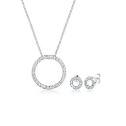 Ohrring und Ketten Set Elli "Schmuckset Set Kreis Wei&szlig; 925 Sterling Silber, mit Kristallen von Swarovski" Gr. 45, silber, Schmuck_Sets, Damen, 45, Ohrring und Ketten Set