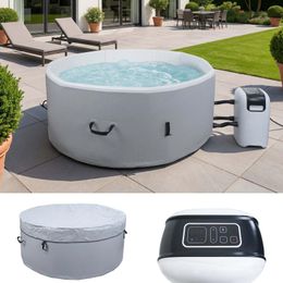 Whirlpool MCW-N97, 4 Personen, In-/Outdoor heizbar aufblasbar Pumpe Dropstitch-Gewebe, rund &Oslash;150cm grau-wei&szlig;