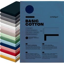 Spannbettlaken Schlafgut "Basic Cotton Bettlaken, 160 g/m&sup2;, 100% Baumwolle, Spannbetttuch", blau deep, 1 Stk., Jersey, 180-200x190-200 20cm, Jersey, Obermaterial: 100% Baumwolle, Bettlaken, Spannbettlaken, Spannbettlaken bis 20 cm Matratzenh&ouml;he, b&uuml;gelfrei und pflegeleicht