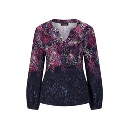 Kurzarmshirt GOLDNER "Langarm Druckshirt mit Allover-Print", Damen, Gr. 44, blau (marine, bunt, gemustert), Obermaterial: 95% Viskose CV. 5% Elasthan EL., figurumspielend, Shirts Kurzarmshirt, schmaler Gummib&uuml;ndchen am &Auml;rmel