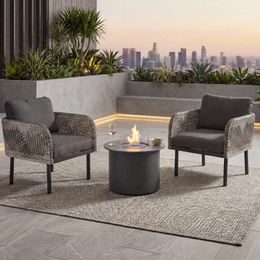 Poly-Rattan Garnitur MCW-P80, Lounge-Set Garten Stuhl, Tischkamin Bioethanol-Fire-Pit Alu Stoff 220g/m&sup2; ~ dunkelgrau