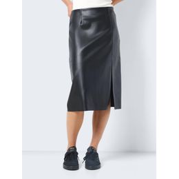 Lederimitatrock Noisy may "NMCLARA HW SLIT MIDI LENGTH SKIRT", Damen, Gr. S, schwarz, Web, Obermaterial: 100% Polyester, unifarben, ca. Mitte Wade, R&ouml;cke Lederimitatrock