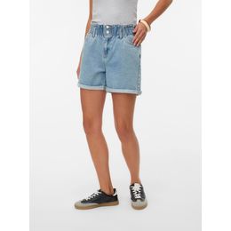 V&eacute;ro Moda Jeansshorts VERO MODA "VMLYRA HR PAPERBAG SHORTS MIX", Damen, Gr. XS, N-Gr, light blau denim, Denim/Jeans, Obermaterial: 80% Baumwolle, 20% Polyester, unifarben, loose fit kurz, Jeans Jeansshorts, Baumwollmischung, loose fit